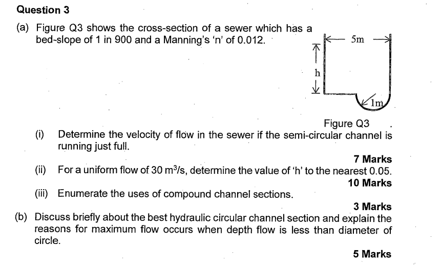 Solved a) Figure Q3 shows the cross-section of a sewer which | Chegg.com