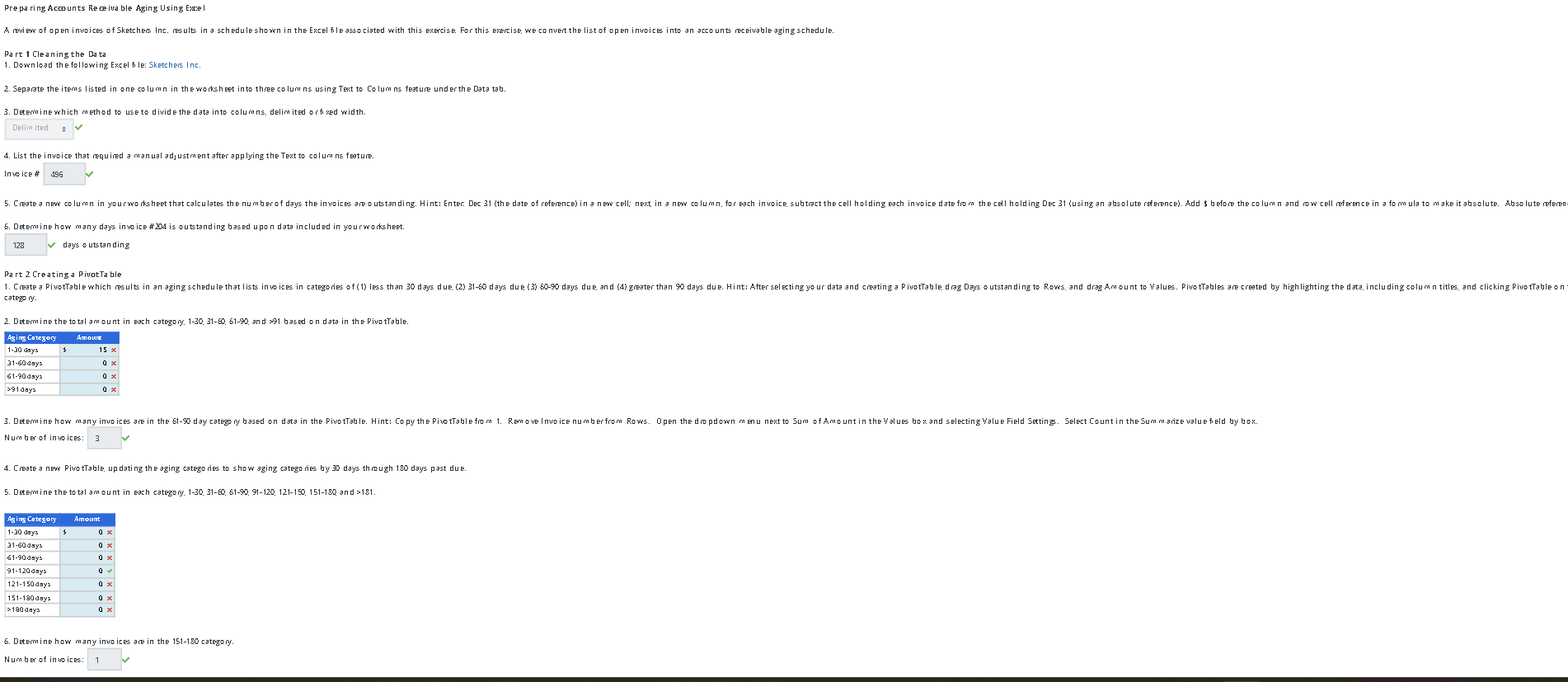 Prepa ring Accronts Re \& iva ble Aging Using Exre I | Chegg.com