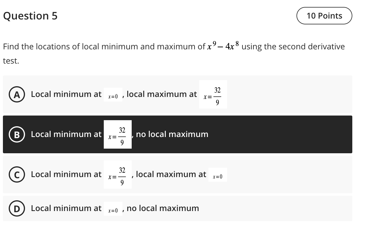 Solved Find the locations of local minimum and maximum of | Chegg.com