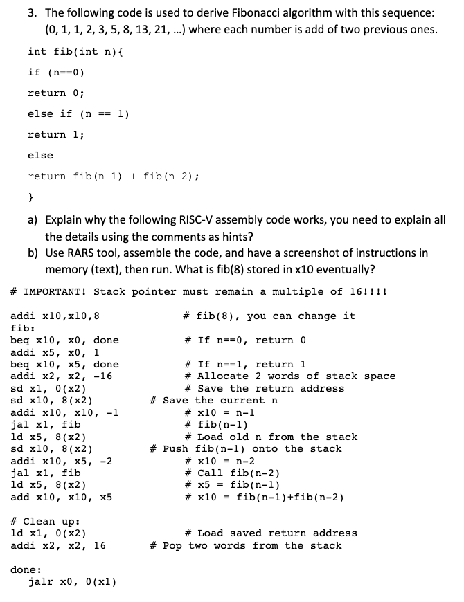 Explain why the following RISC-V assembly code works, | Chegg.com