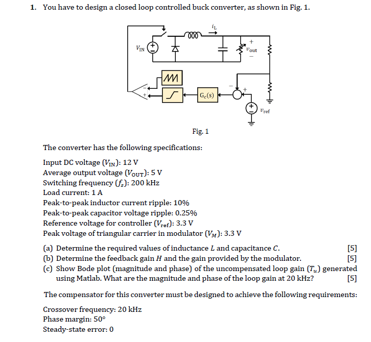 Solved You have to design a closed loop controlled buck | Chegg.com