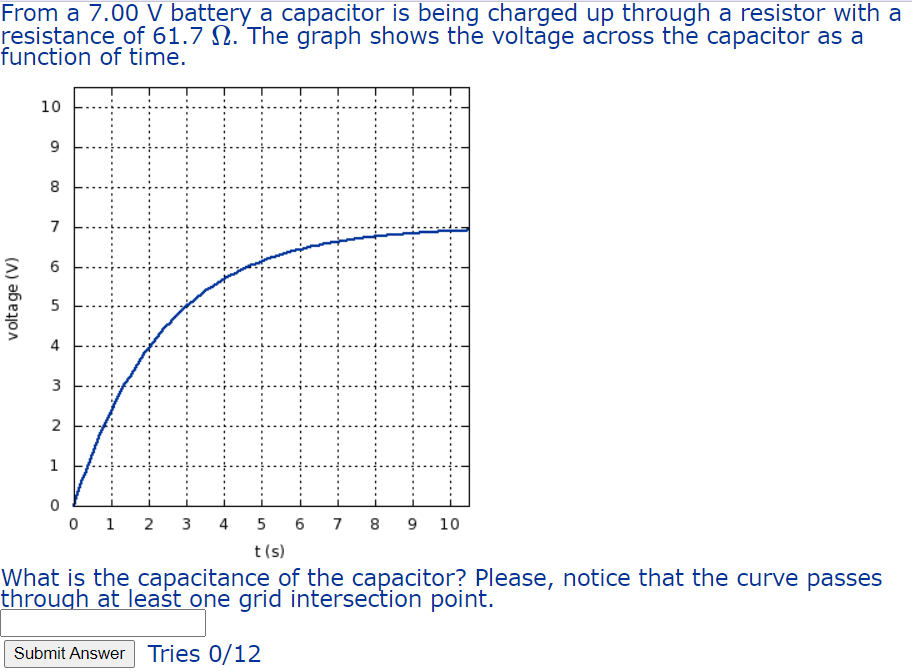 Solved From a 7.00 V battery a capacitor is being charged up | Chegg.com