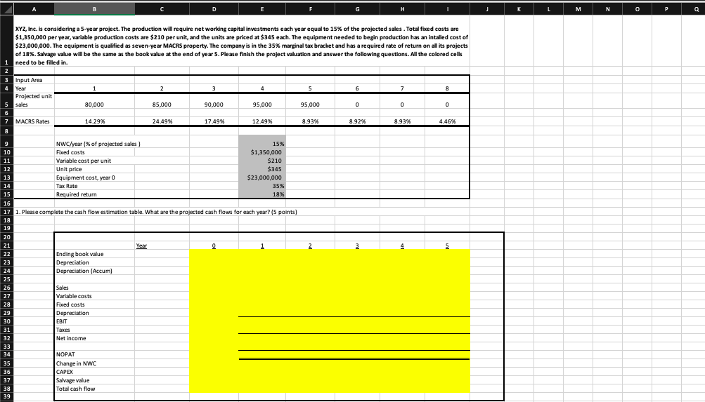 Solved XYZ company’s project valuation and risk analysis. | Chegg.com