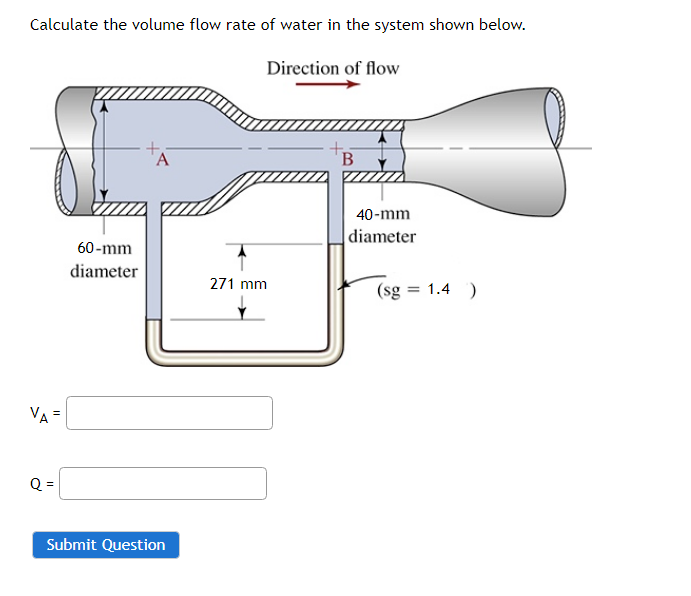Solved Calculate the volume flow rate of water in the system | Chegg.com