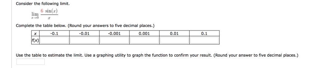 Solved Consider the following limit. 6 sin() Complete the | Chegg.com