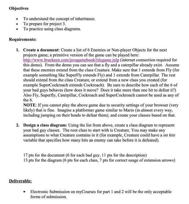 Objectives To understand the concept of inheritance. | Chegg.com