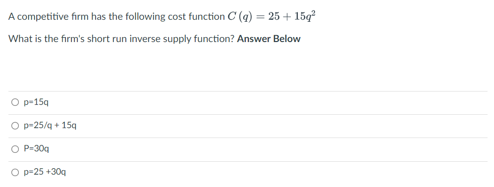 Solved A competitive firm has the following cost function | Chegg.com