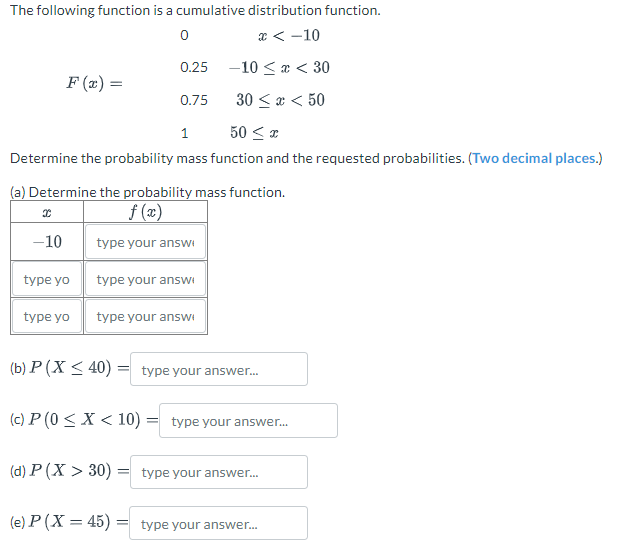 Solved The following function is a cumulative distribution | Chegg.com