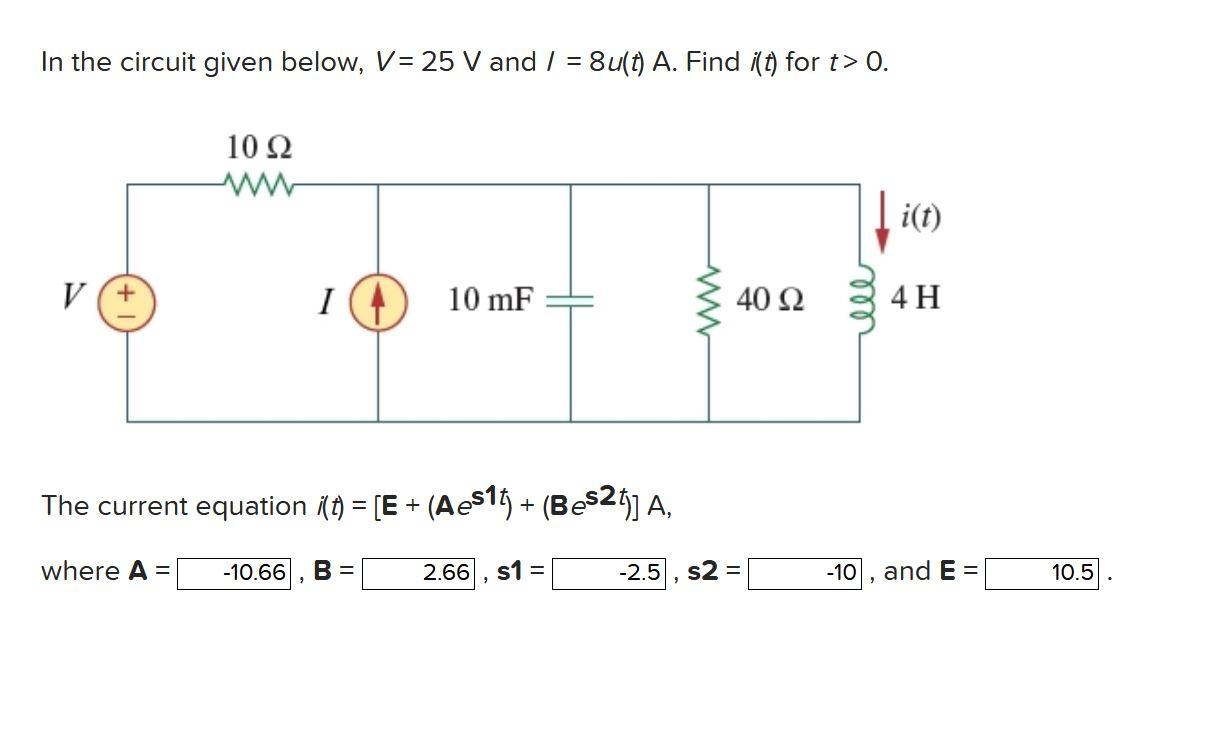 Solved In the circuit given below, V=25 V and I=8u(t)A. Find | Chegg.com