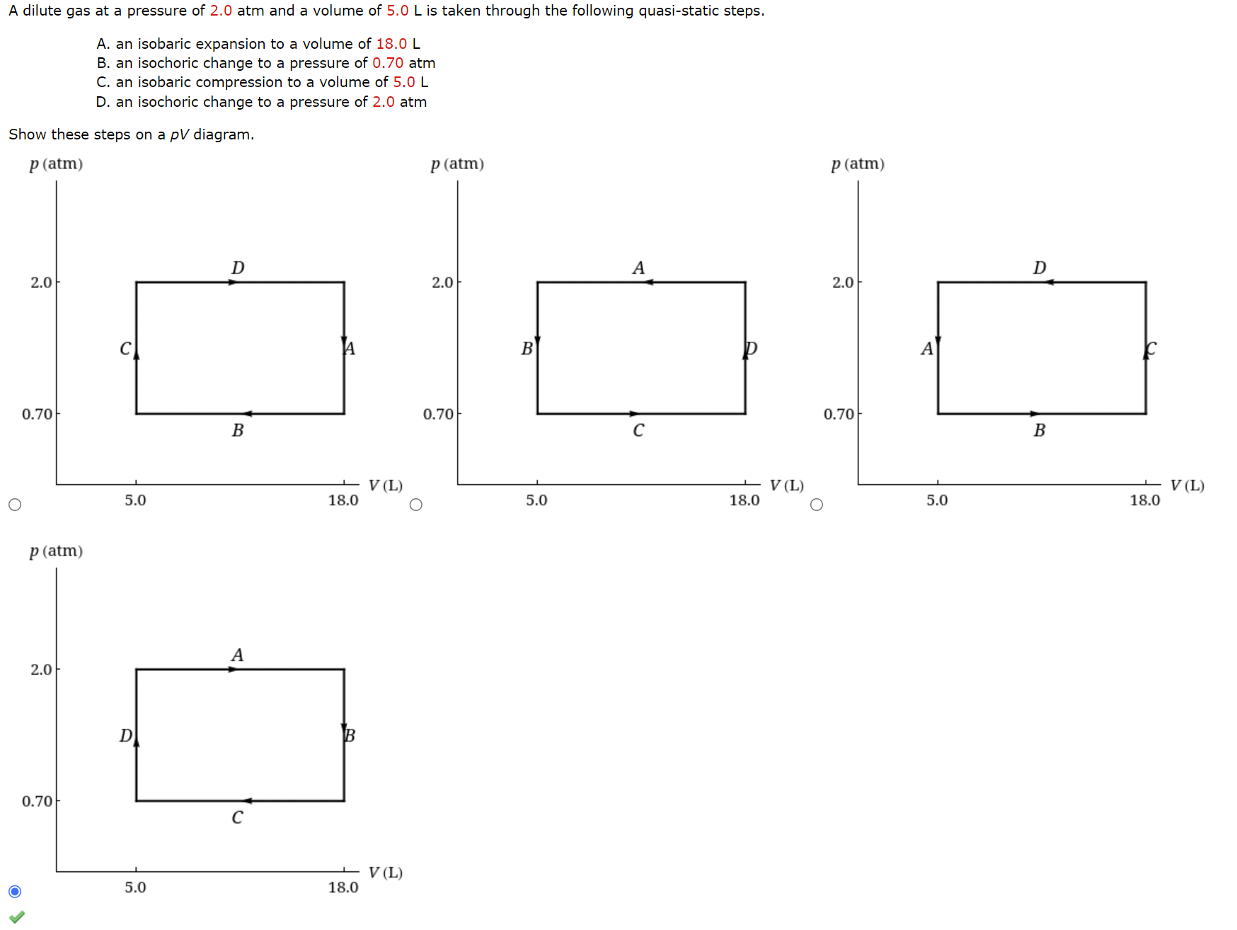 Solved A. ﻿an isobaric expansion to a volume of 18.0LB. ﻿an | Chegg.com
