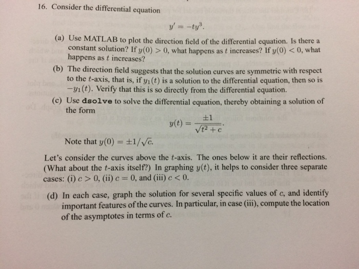 Solved 16. Consider the differential equation (a) Use MATLAB | Chegg.com