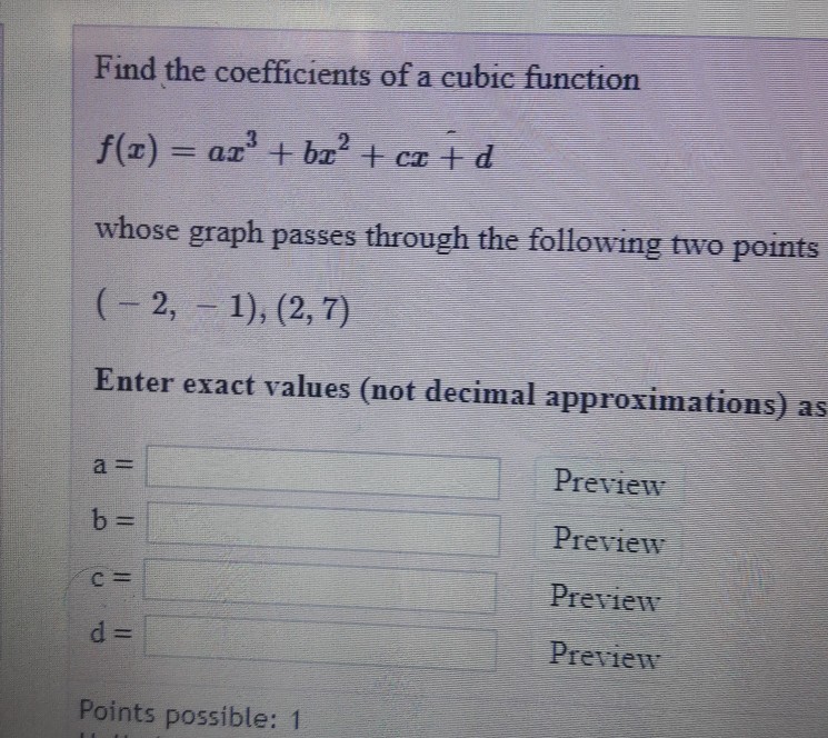 Solved Find the coefficients of a cubic function whose graph | Chegg.com