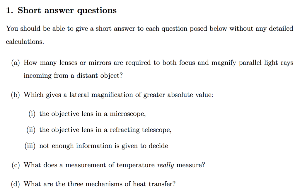 Solved 1. Short answer questions You should be able to give | Chegg.com