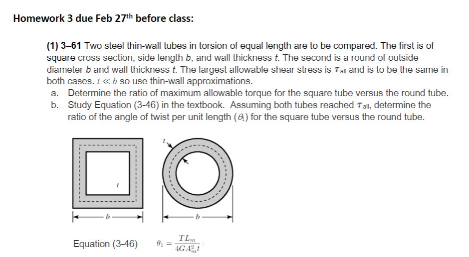 Solved (1) 3-61 Two steel thin-wall tubes in torsion of | Chegg.com