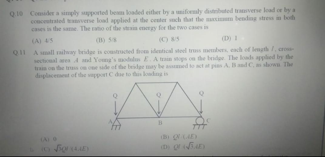 Solved Q.10 Consider a simply supported beam loaded either | Chegg.com