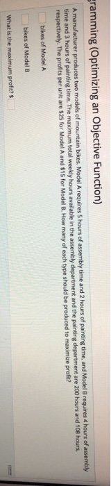 Solved ramming (Optimizing an Objective Function) A | Chegg.com