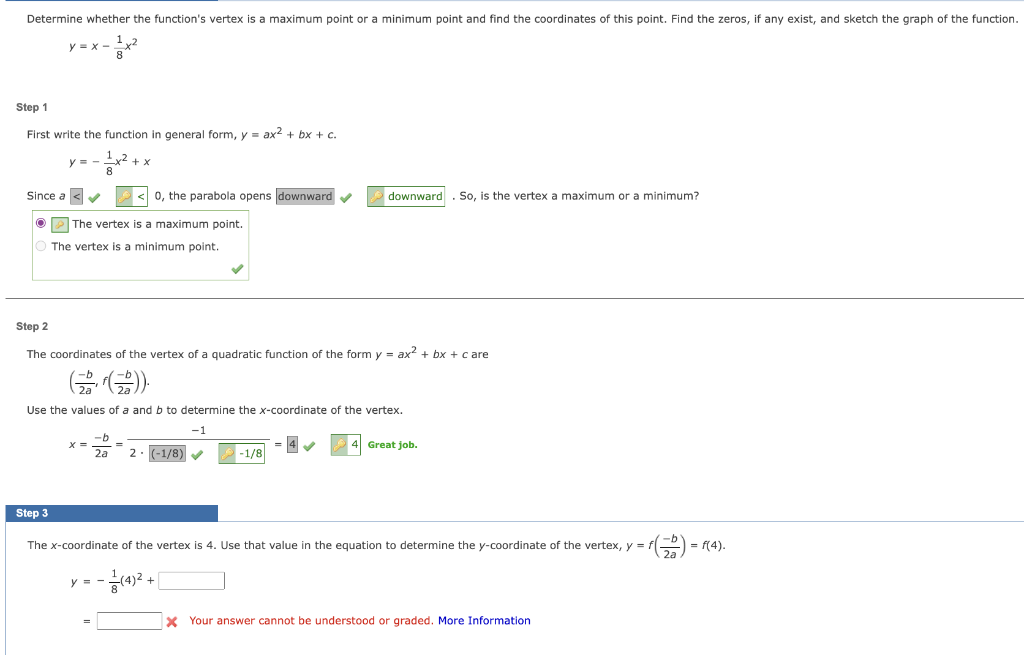 Solved Determine whether the function's vertex is a maximum | Chegg.com