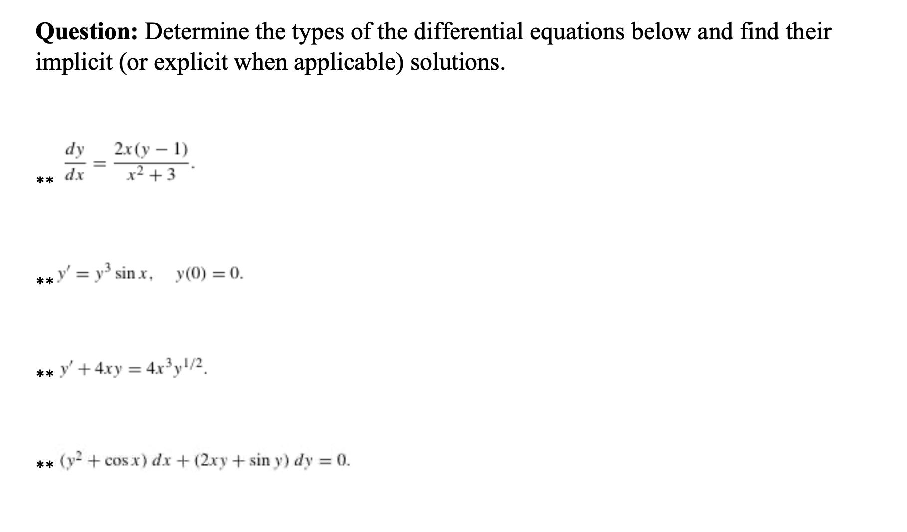 Solved Question: Determine the types of ﻿the differential | Chegg.com