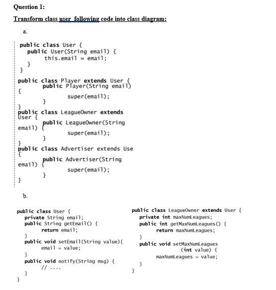 Solved Question 1: Transform class user following code into | Chegg.com