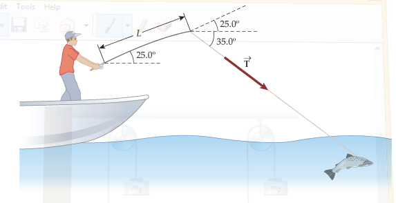 Solved A fish has been hooked and is pulling on the line as | Chegg.com