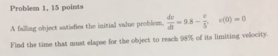 Solved Problem 1, 15 points A falling object satisfies the | Chegg.com