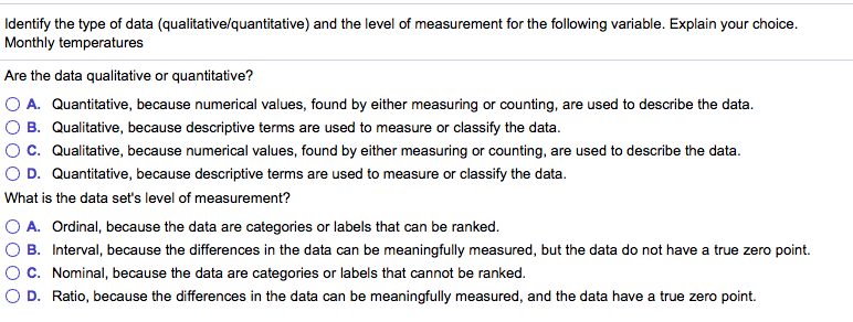 Solved Identify the type of data (qualitativelquantitative) | Chegg.com
