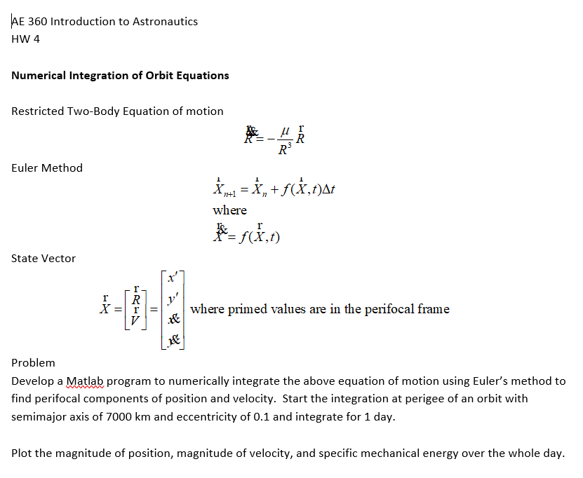 Ae 360 Introduction To Astronautics Hw 4 Numerical 