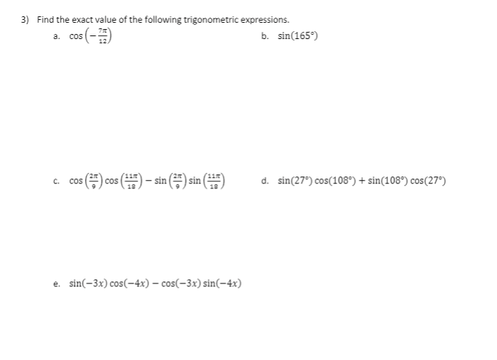 Solved 3) Find the exact value of the following | Chegg.com