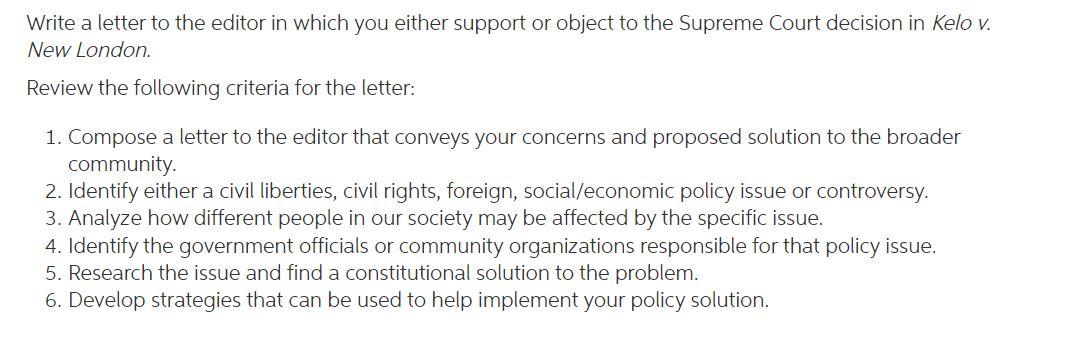 Write a letter to the editor in which you either | Chegg.com