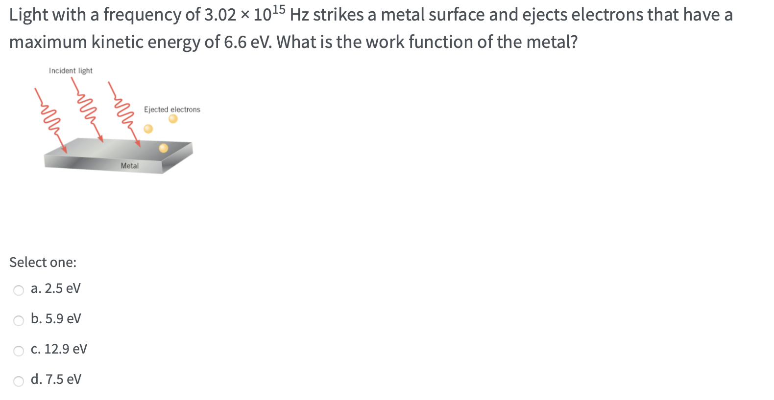 Solved Light with a frequency of 3.02 x 1015 Hz strikes a | Chegg.com