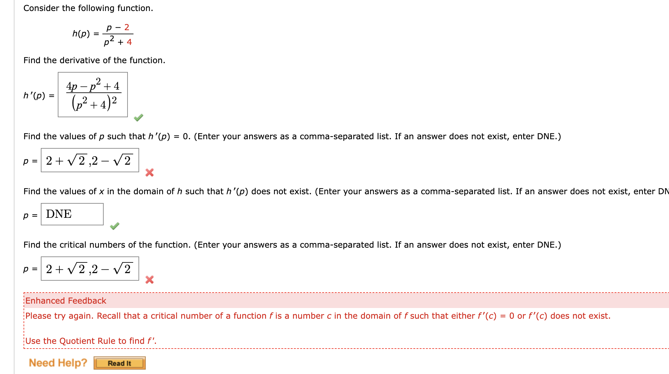 Solved Consider the following function. h(p)=p2+4p−2 Find | Chegg.com