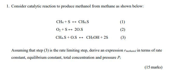 Solved 1. Consider catalytic reaction to produce methanol | Chegg.com Solved 1. Consider catalytic reaction to produce methanol | Chegg.com