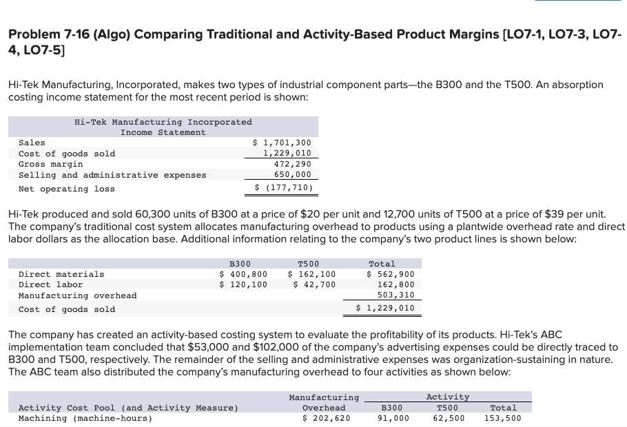 Solved Problem 7-16 (Algo) Comparing Traditional and | Chegg.com