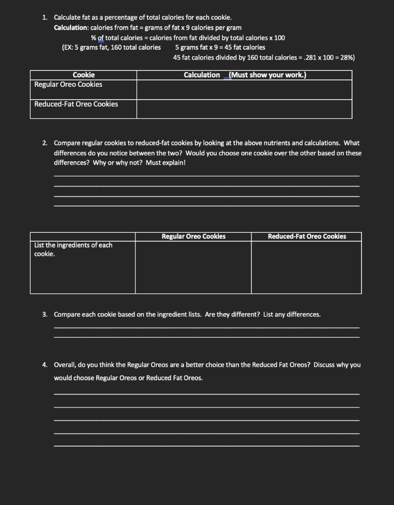 Solved Regular vs. Reduced-Fat OREOS . Oreo Chocolate | Chegg.com