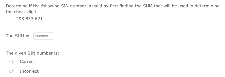 Solved Determine if the following SIN number is valid by | Chegg.com