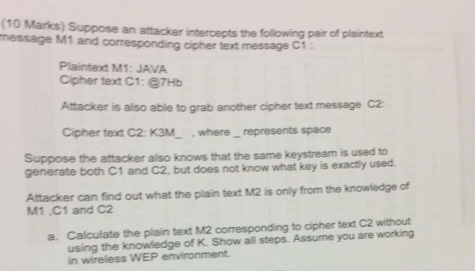 Solved Suppose An Attacker Intercepts The Following Pair Of 