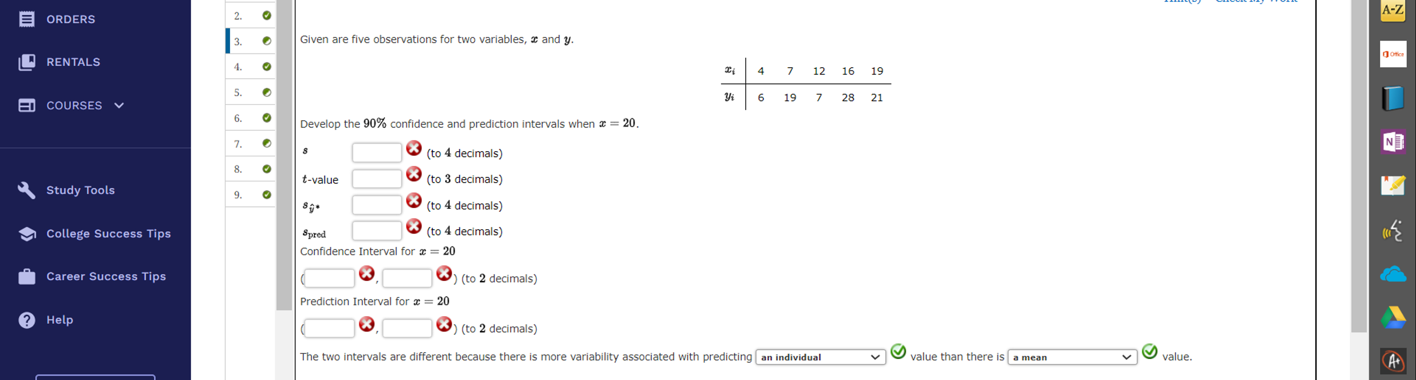 Solved Given are five observations for two variables, x ﻿and | Chegg.com