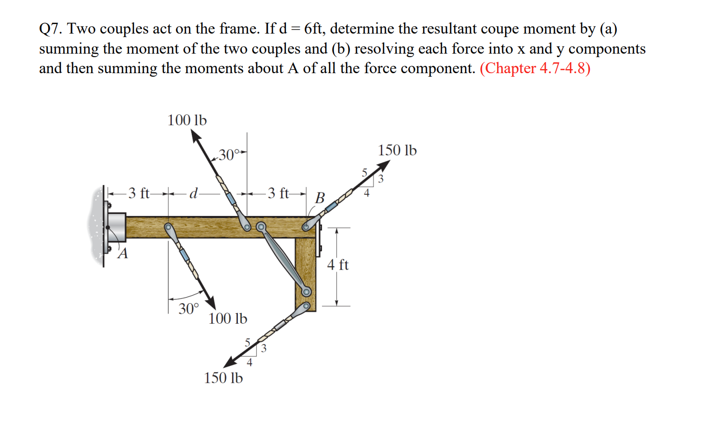 Solved Q7. Two couples act on the frame. If d=6ft, determine | Chegg.com