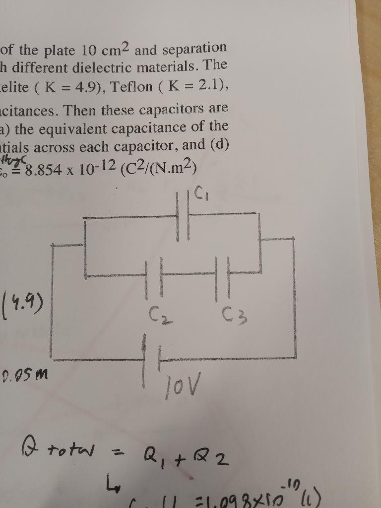 Solved of the plate 10 cm2 and separation h different | Chegg.com
