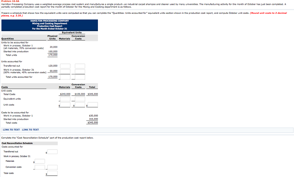 Solved Problem 16-6A Hamilton Processing Company uses a | Chegg.com