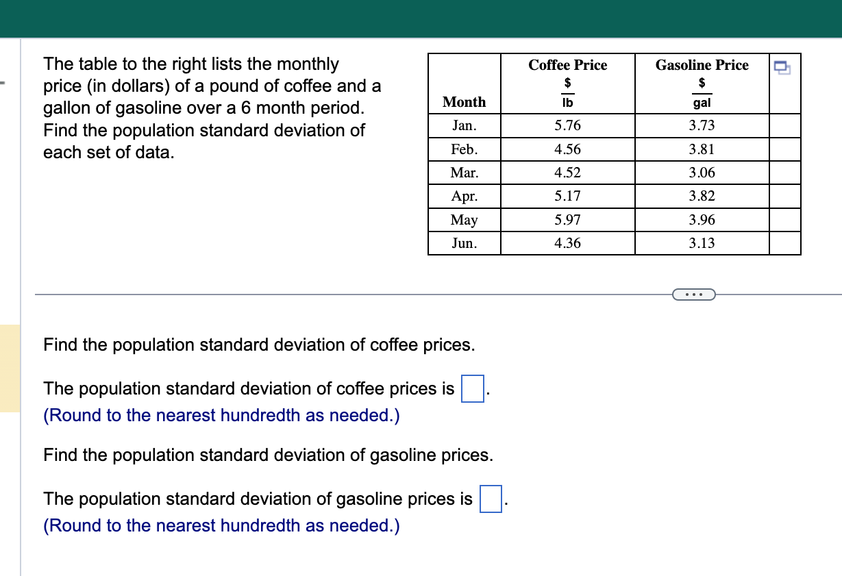 Solved The table to the right lists the monthly price (in | Chegg.com