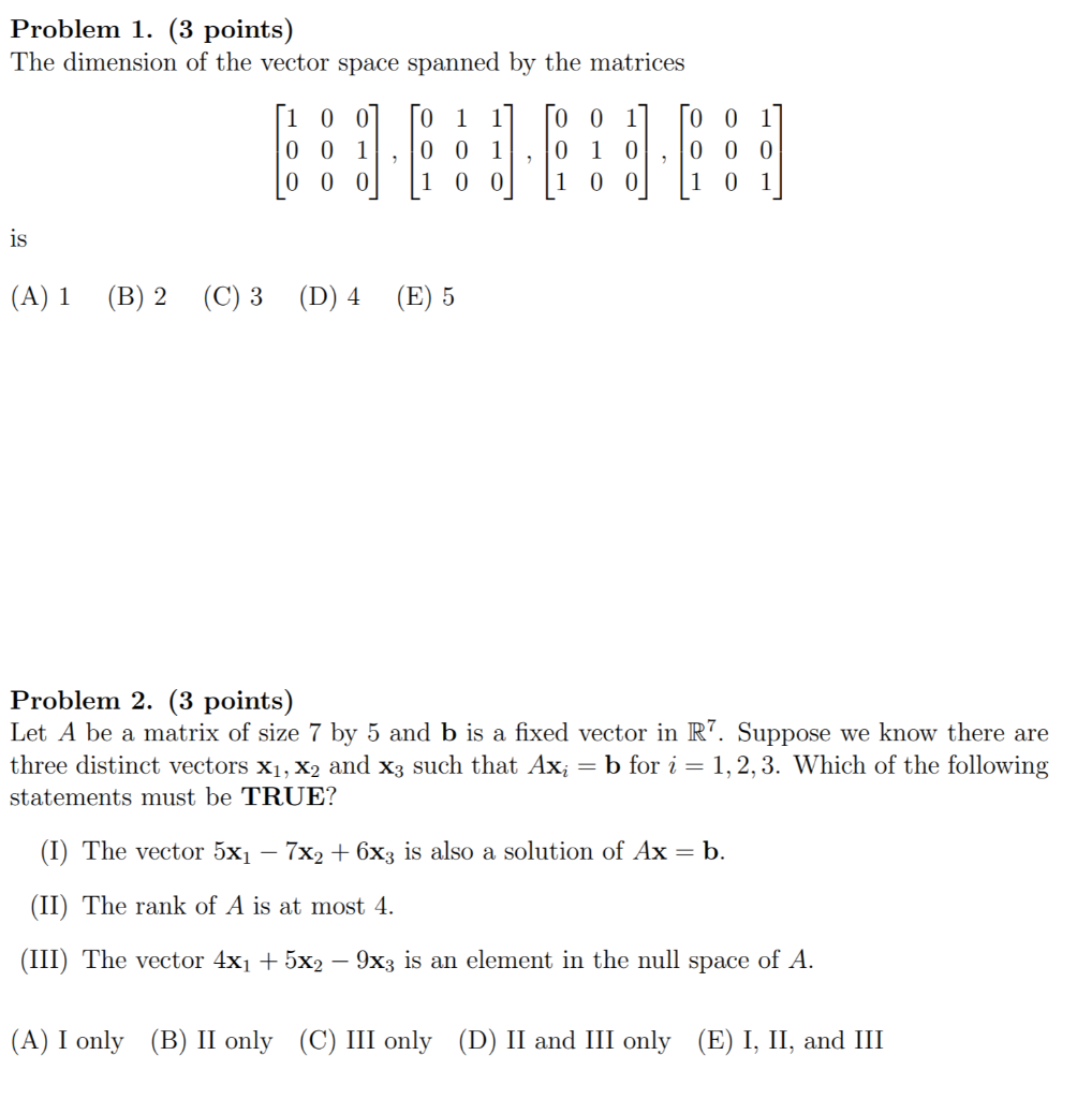 Solved Problem 1. (3 points) The dimension of the vector | Chegg.com