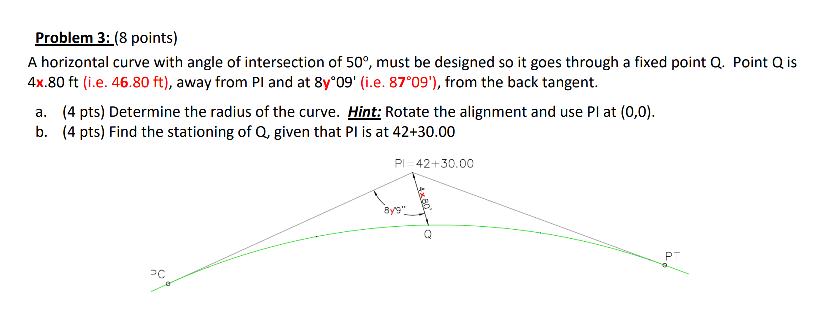Solved Problem 3: (8 points) A horizontal curve with angle | Chegg.com