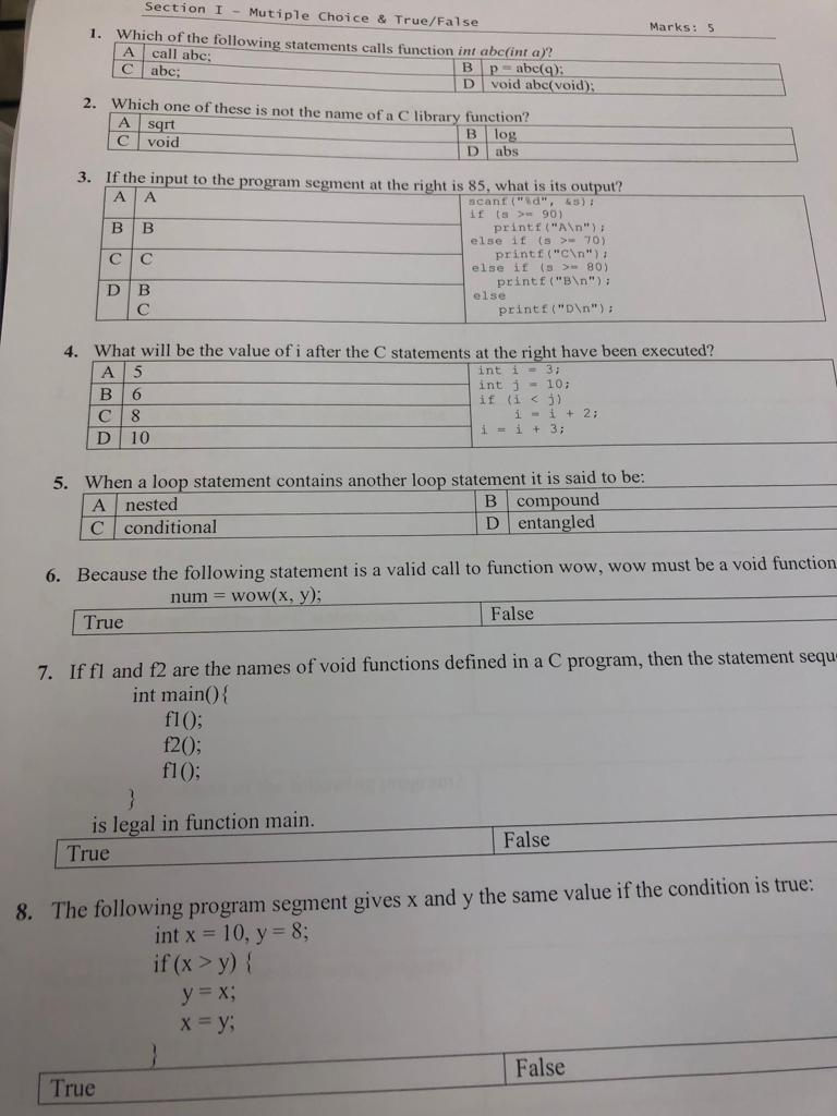 Chegg Which of the Following Statements Calls Function Abc