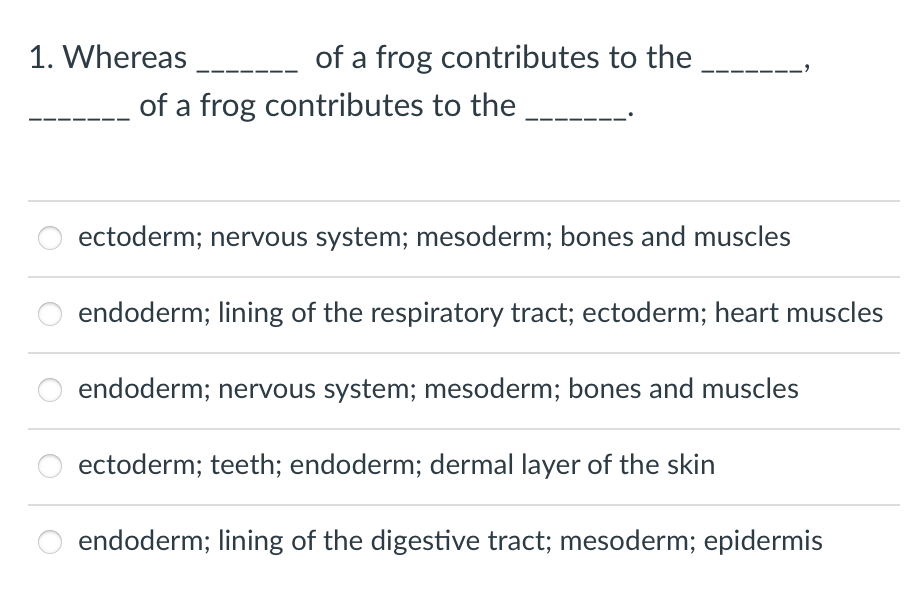 Solved 1. Whereas of a frog contributes to the of a frog | Chegg.com