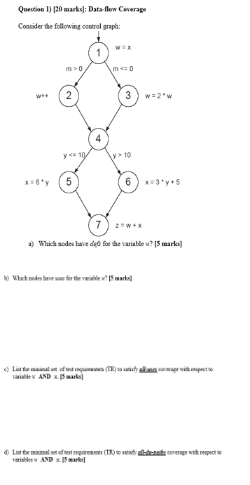 Solved Question 1) [20 ﻿marks]: Data-flow Coveragea) ﻿Which | Chegg.com