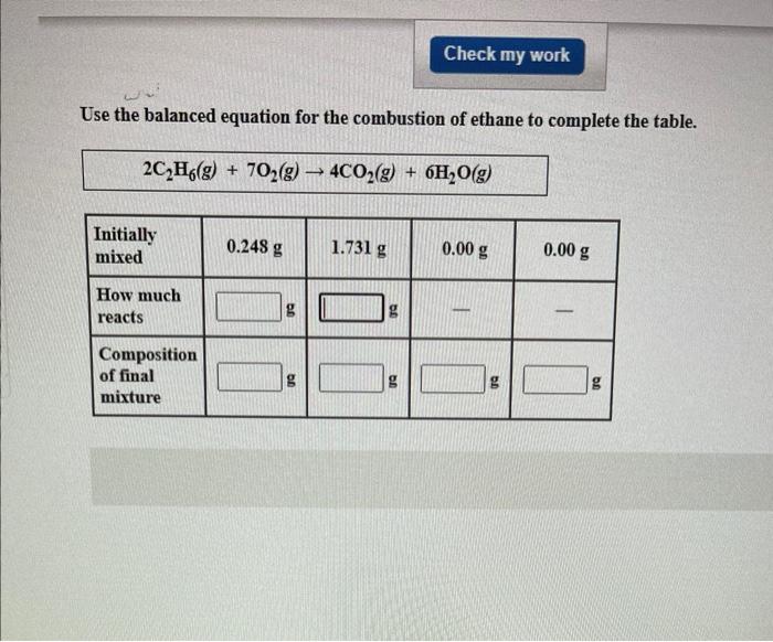 Solved Use the balanced equation for the combustion of | Chegg.com