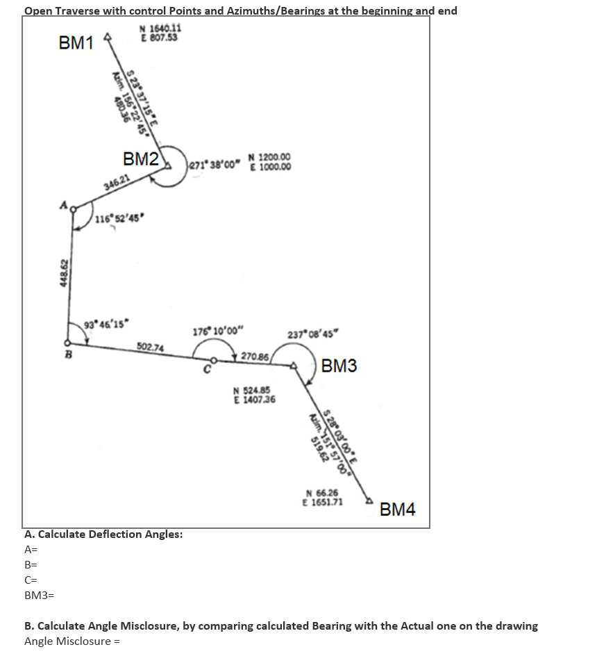 Solved A B= C= BM3= B. Calculate Angle Misclosure, by | Chegg.com