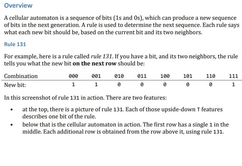 Solved Overview A cellular automaton is a sequence of bits | Chegg.com