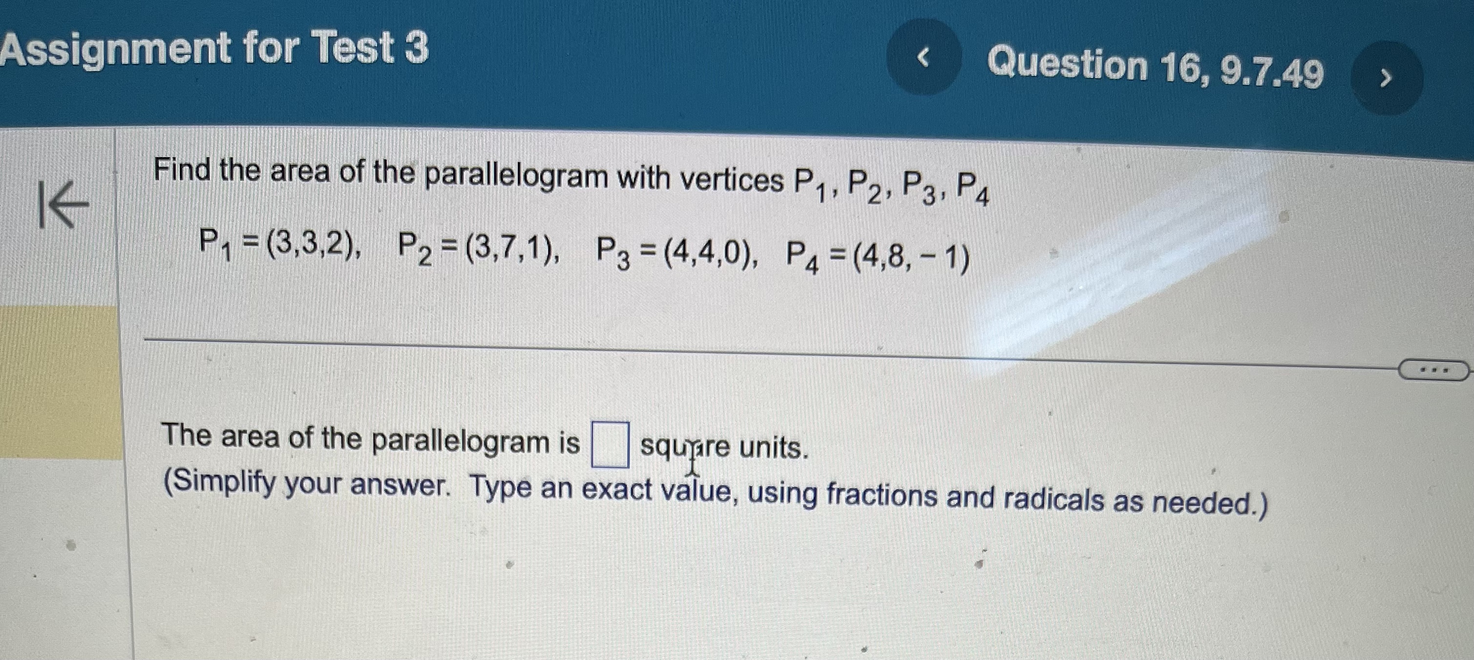 Solved Find the area of the parallelogram with vertices | Chegg.com
